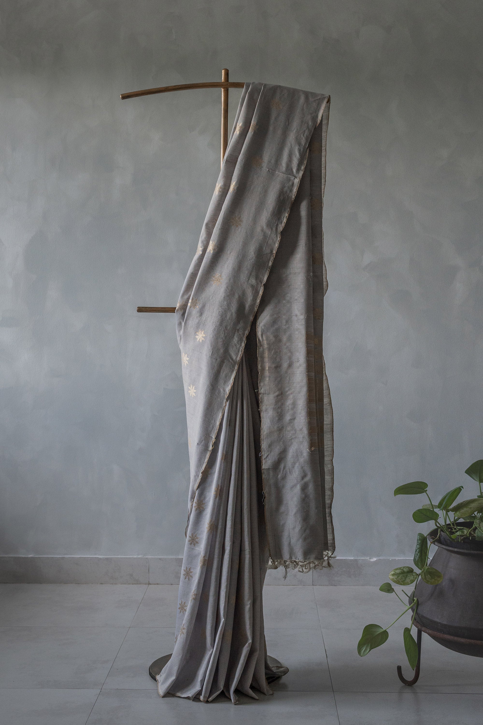 Powder Blue Tussar Silk with Star Motif and Plain Body Saree – Anu ...